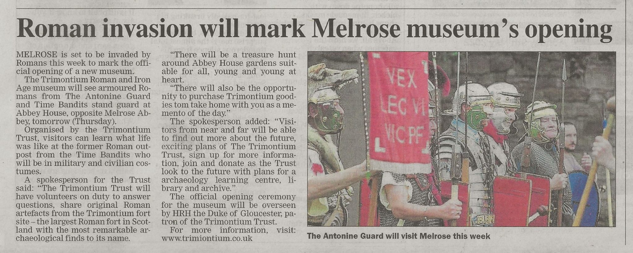 Border Telegraph article - 20.4.22 - Trimontium Museum