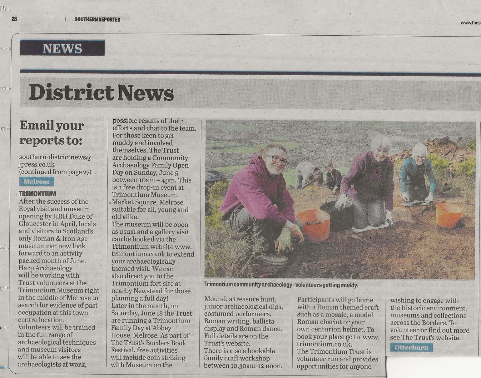 Southern Reporter article - 1.6.22 - Trimontium Museum